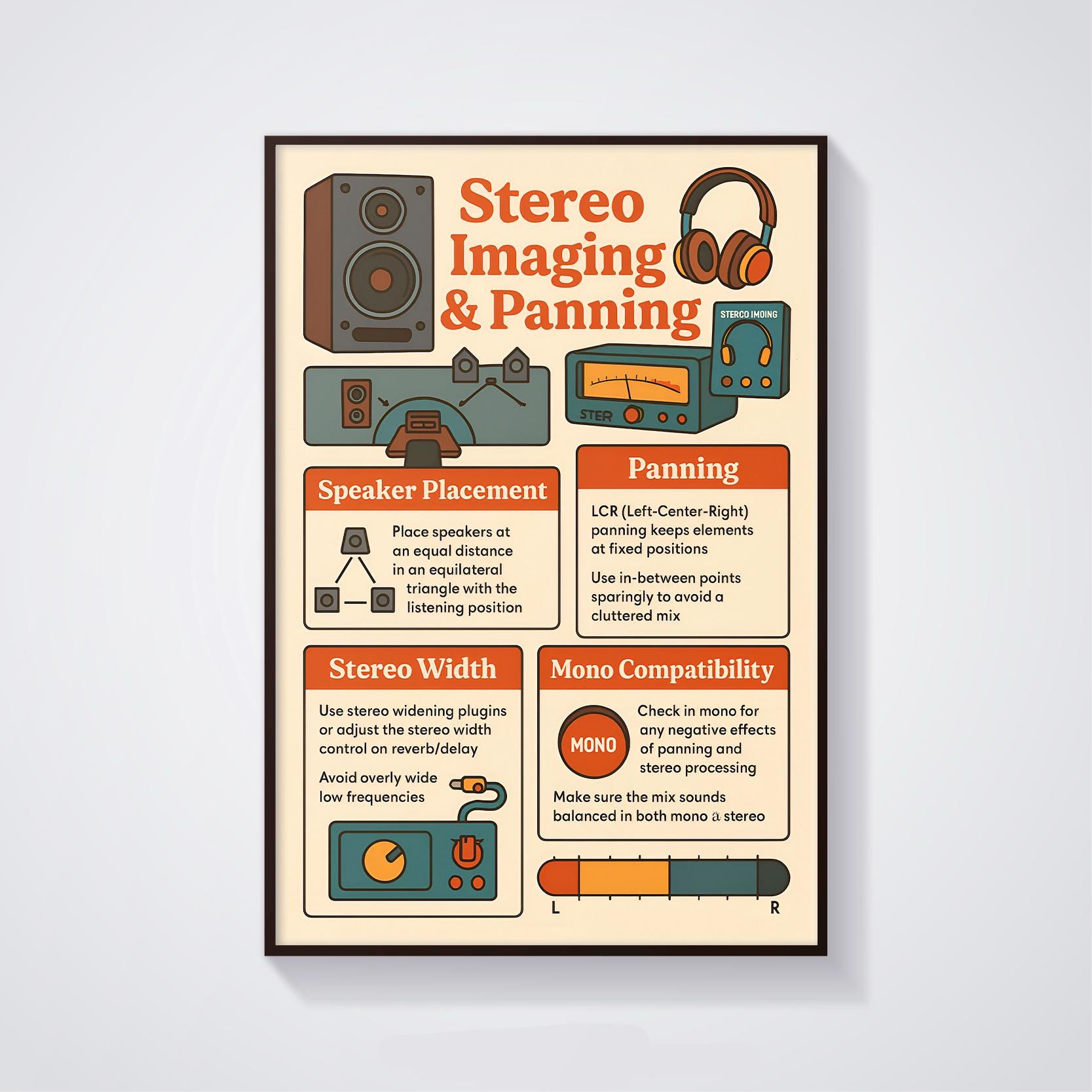 Stereo Imaging and Panning Guide Poster, Audio Mixing Cheat Sheet ...