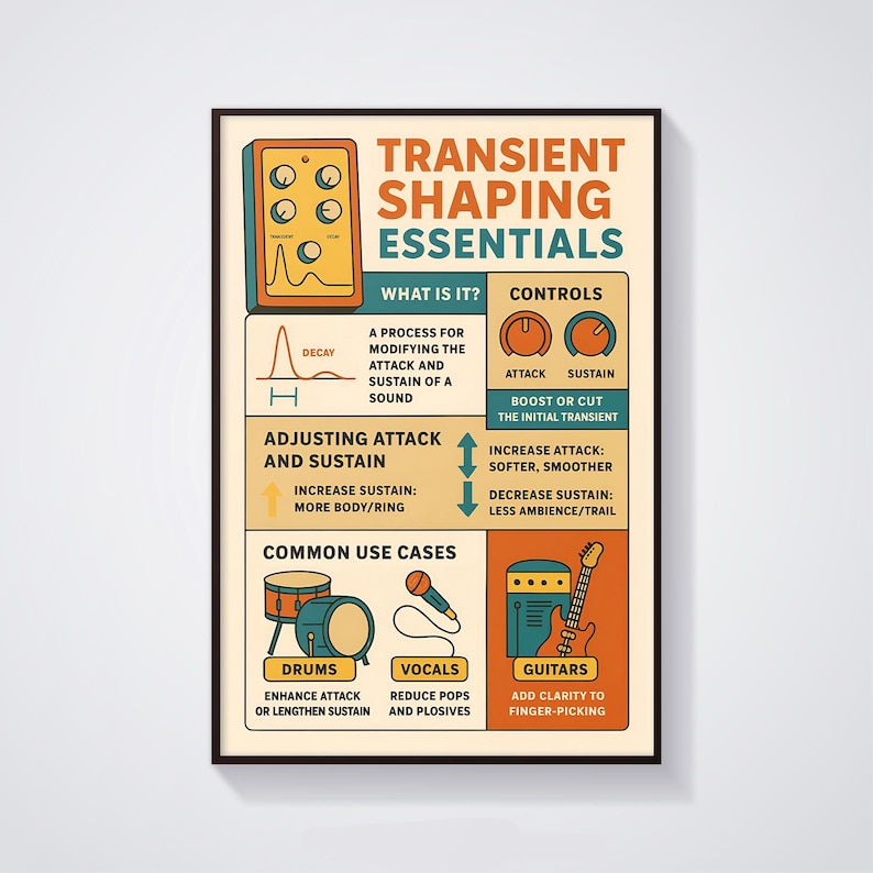 Transient Shaping Guide, Audio Mixing Cheat Sheet Poster, Frequency ...