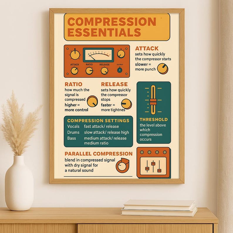 Compression Cheat Sheet, Audio Mixing Chart, Music Studio Gift, Music ...