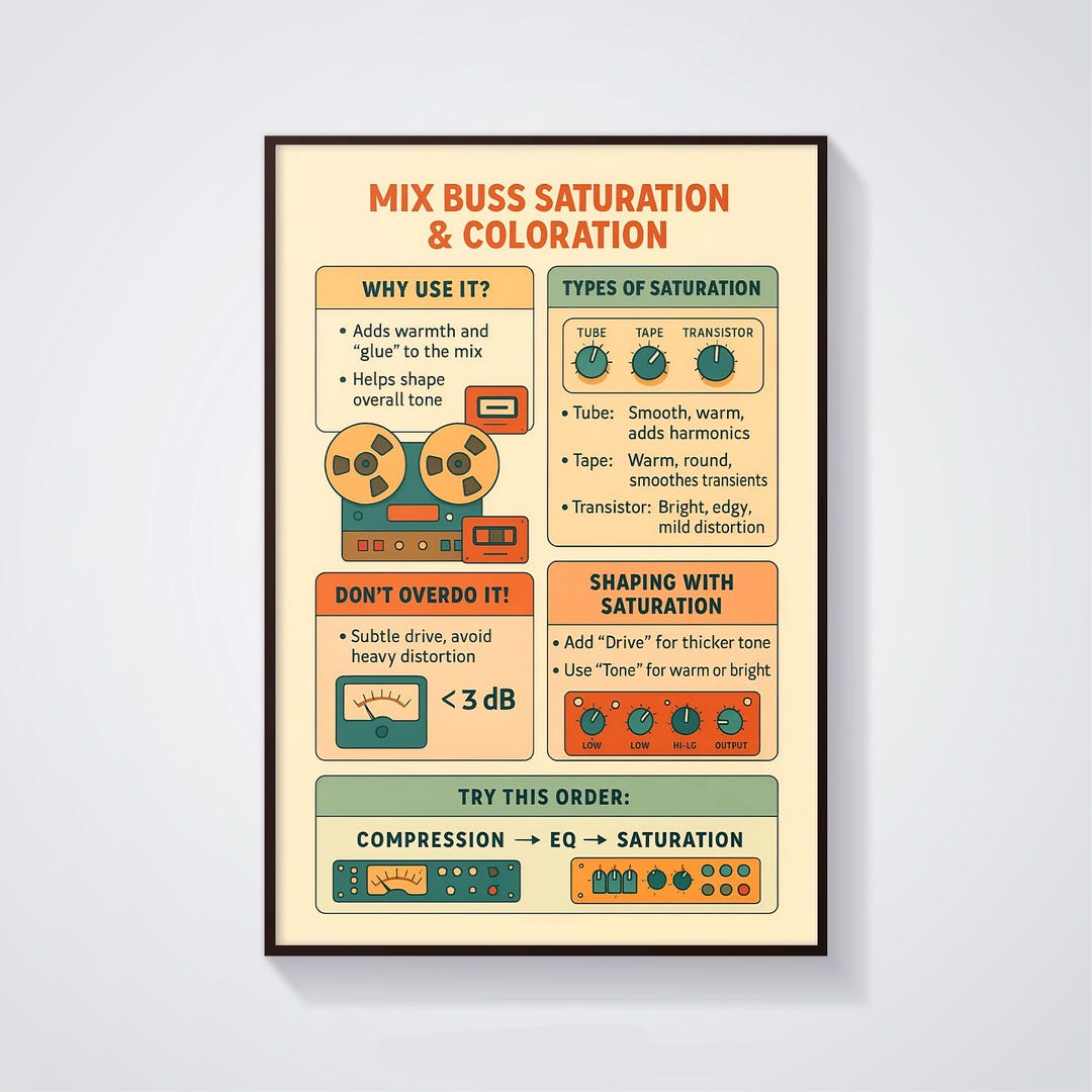 Mix Buzz Saturation Guide Poster, Audio Mixing Cheat Sheet Poster ...