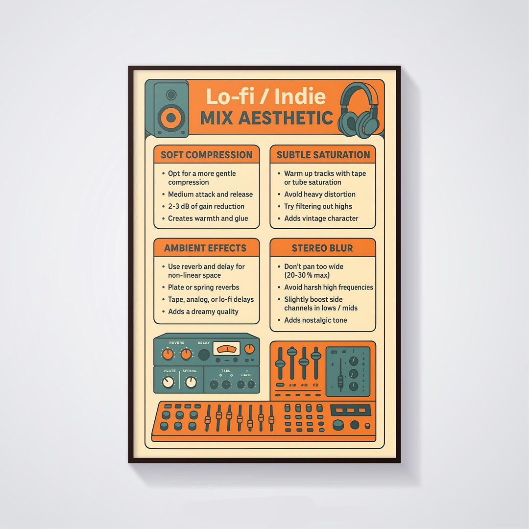 Lo-fi / Indie Audio Mixing Cheat Sheet Poster, Frequency Spectrum Chart ...