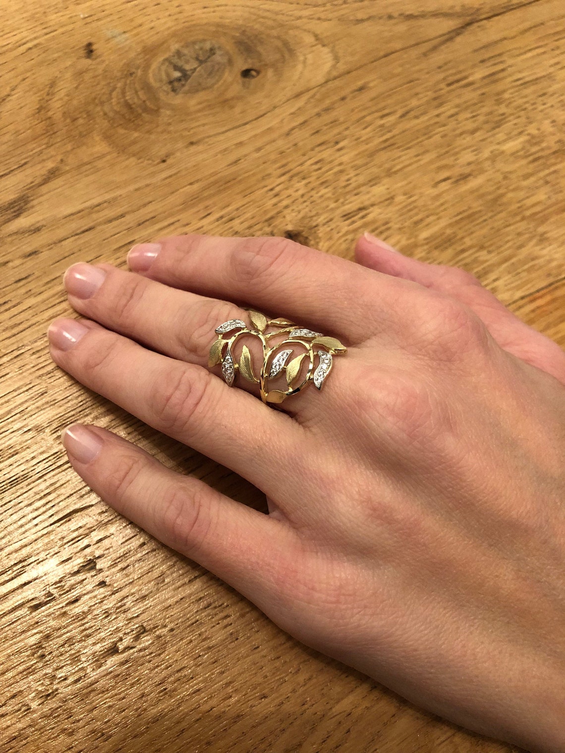 14K Gold Branch Ring Gold Diamonds Ring Leaf Ring Full | Etsy