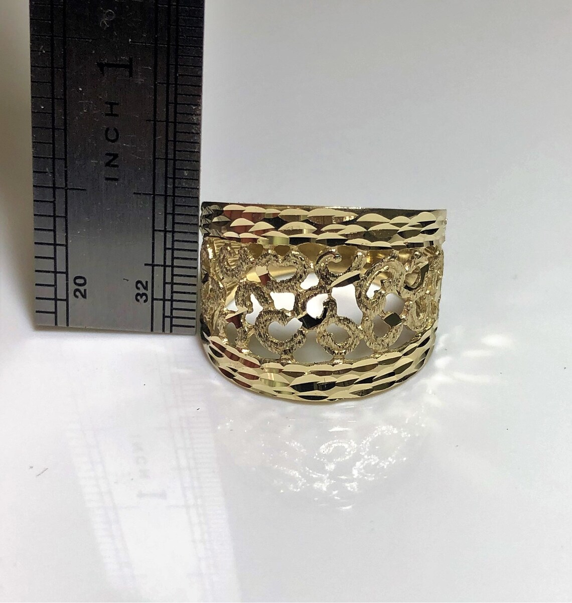 14K Gold Gold Filigree Ring Gold Lace Ring Wide Band Ring | Etsy