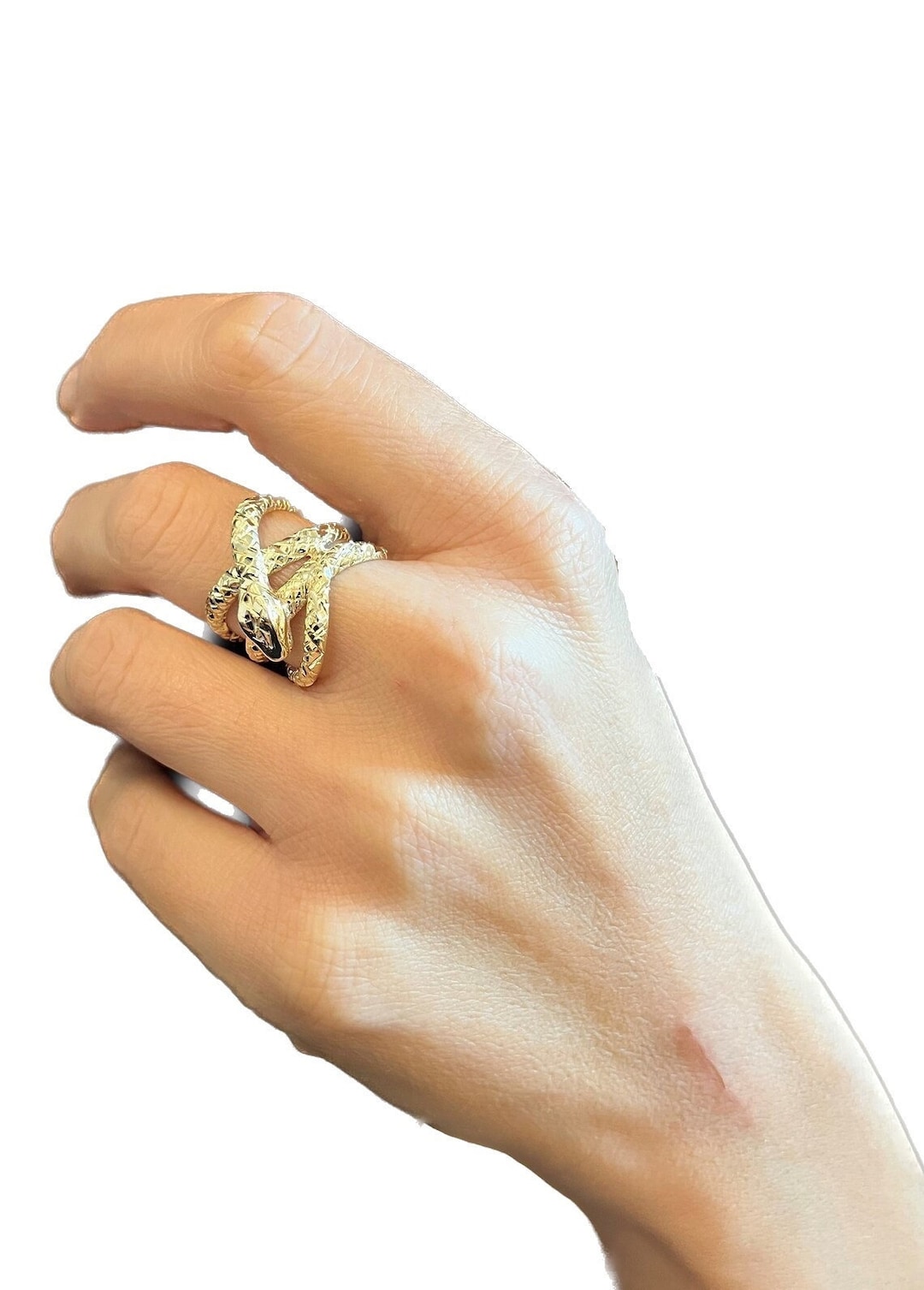 14k Solid Gold Texture Snake Ring, Cleopatra's Ring, Snake Goddess Ring ...