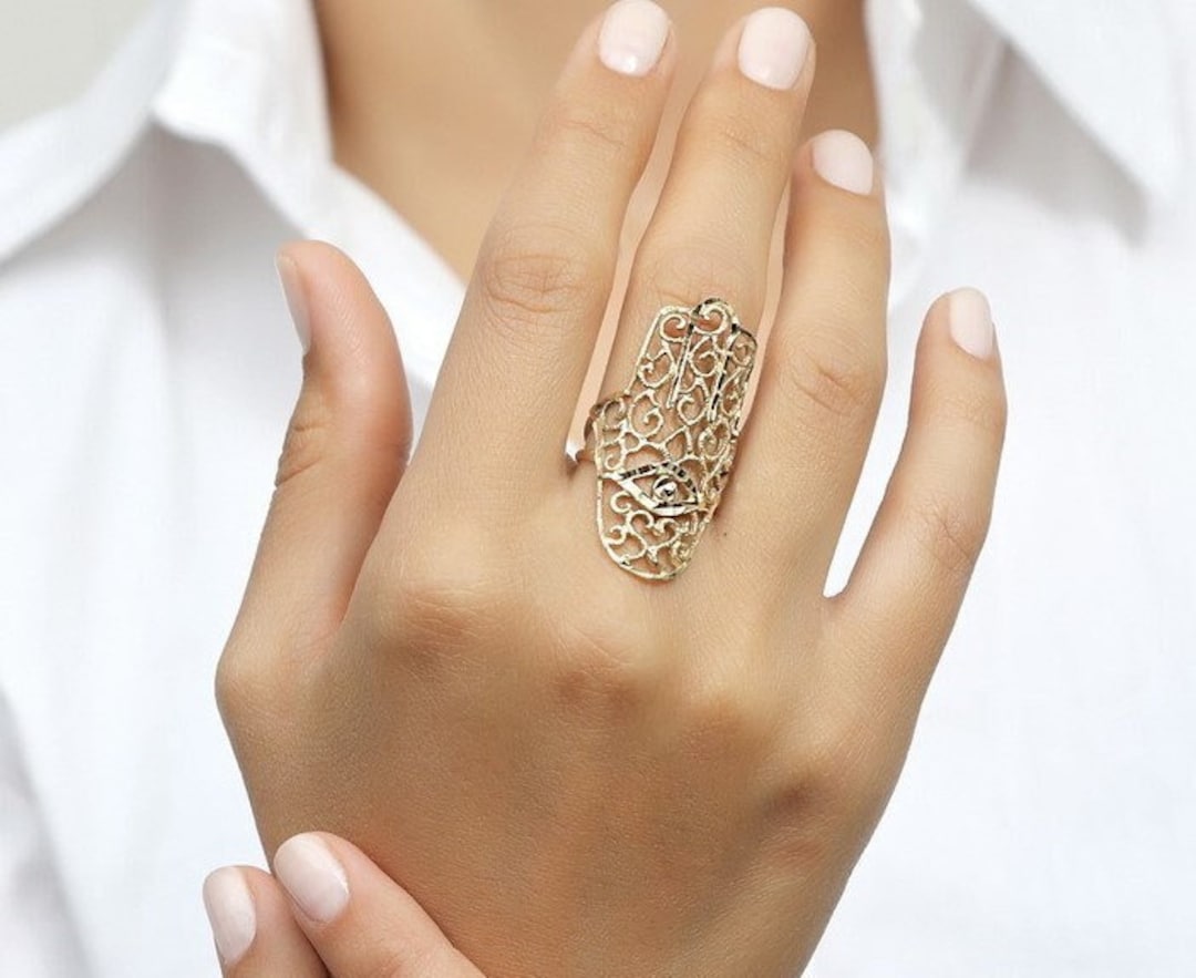 14k Solid Gold Hamsa Ring, Hand of Fatima Ring, Hand of God, Chunky ...