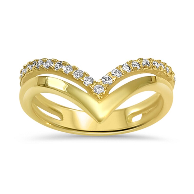 14K Gold V Shape Diamonds Ring, Row Diamond Ring, Gold Engagement Ring ...