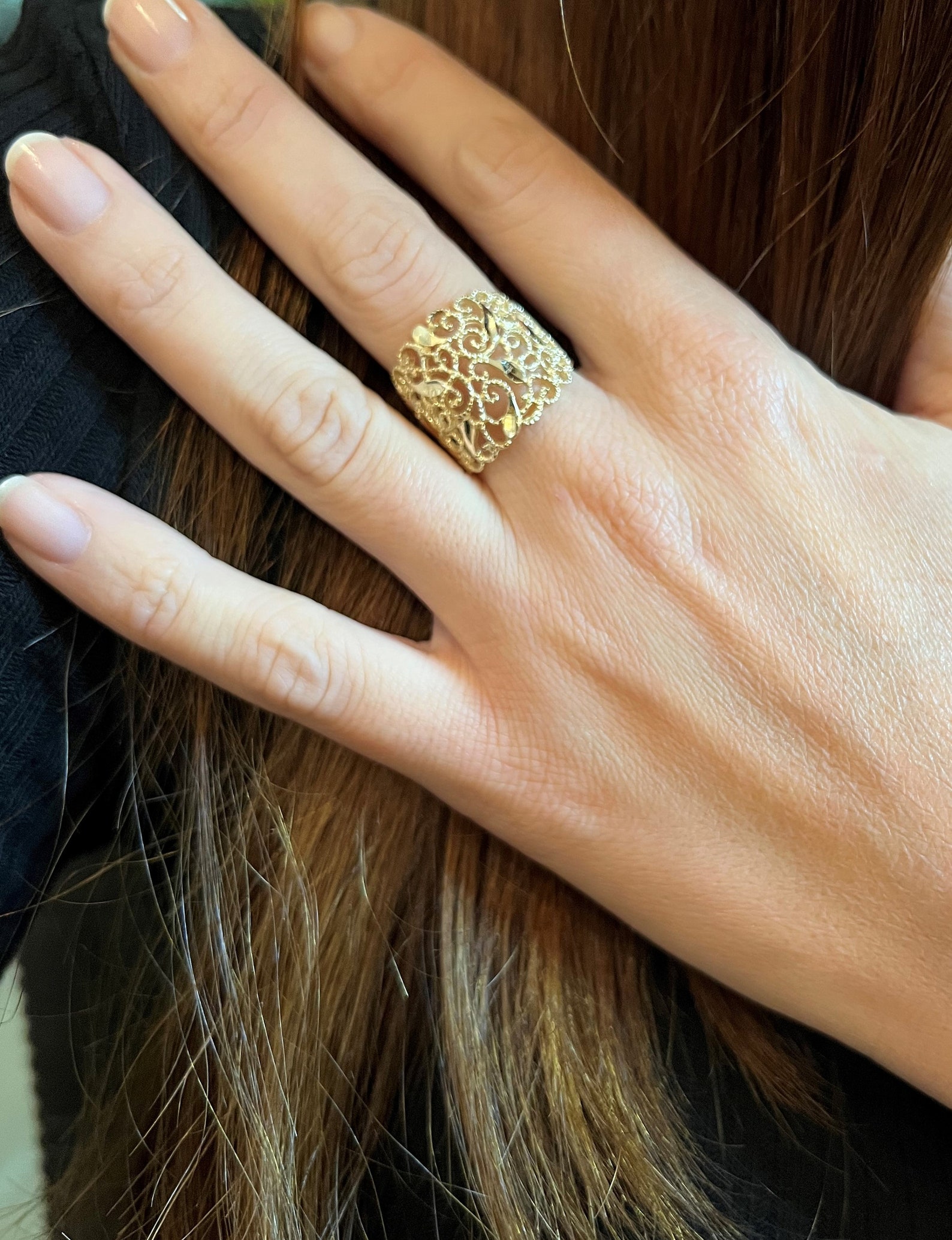 14K Solid Gold Vintage Filigree Ring for Women - Etsy