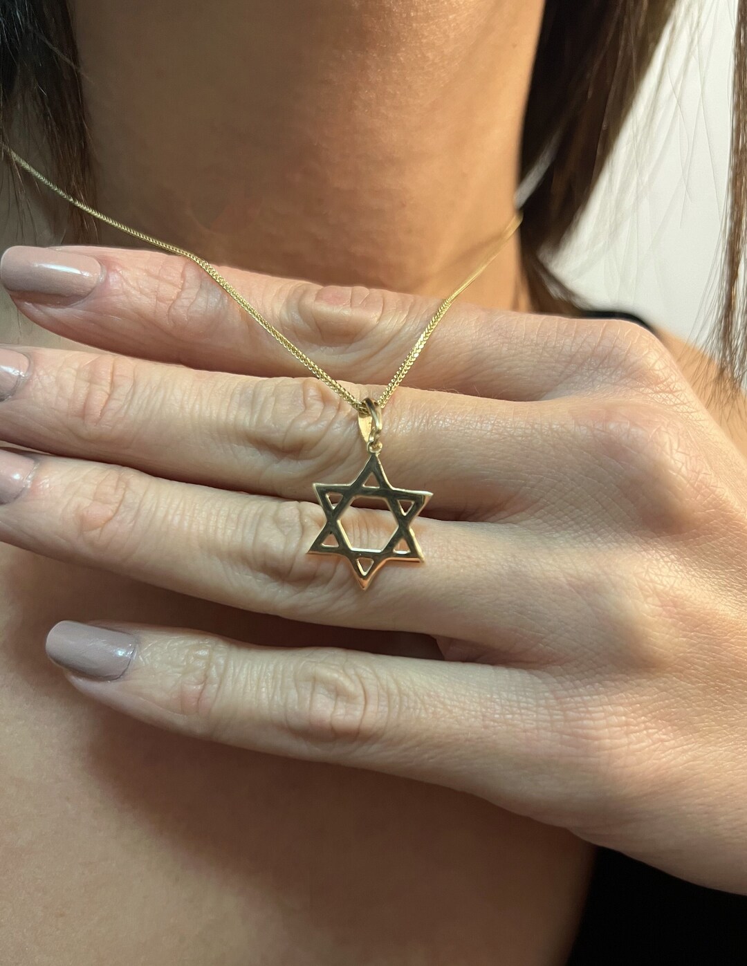 14k Gold Jewish Star Pendant, Star of David Chain, Magen David Pendant ...