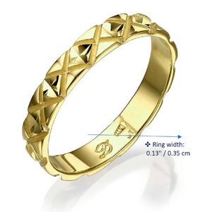 14k Solid Gold Sparkle Cut Ring, Herringbone Ring, Diamond Cut Gold ...