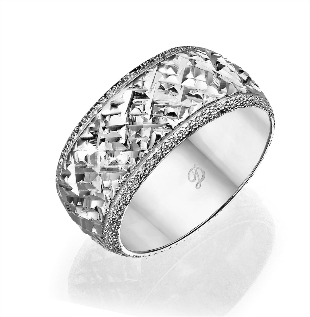 14K Gold Wide Wedding Ring for Women, Textured Gold Ring, Chunky Gold ...