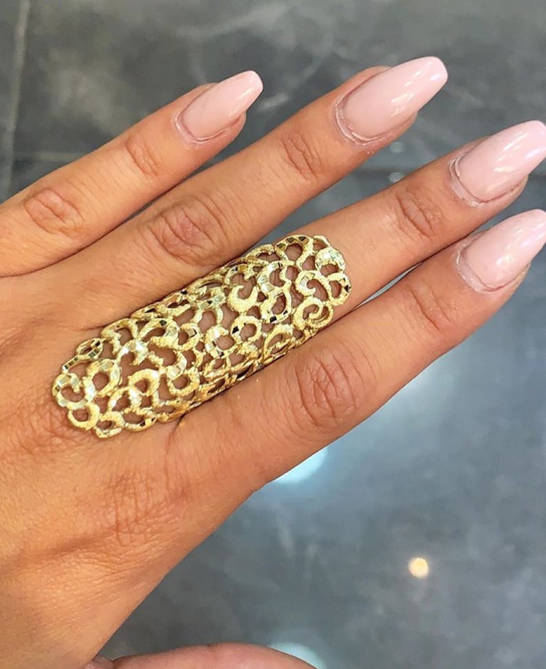 14K Gold Full Finger Ring Filigree Ring Handmade Ring Gold - Etsy