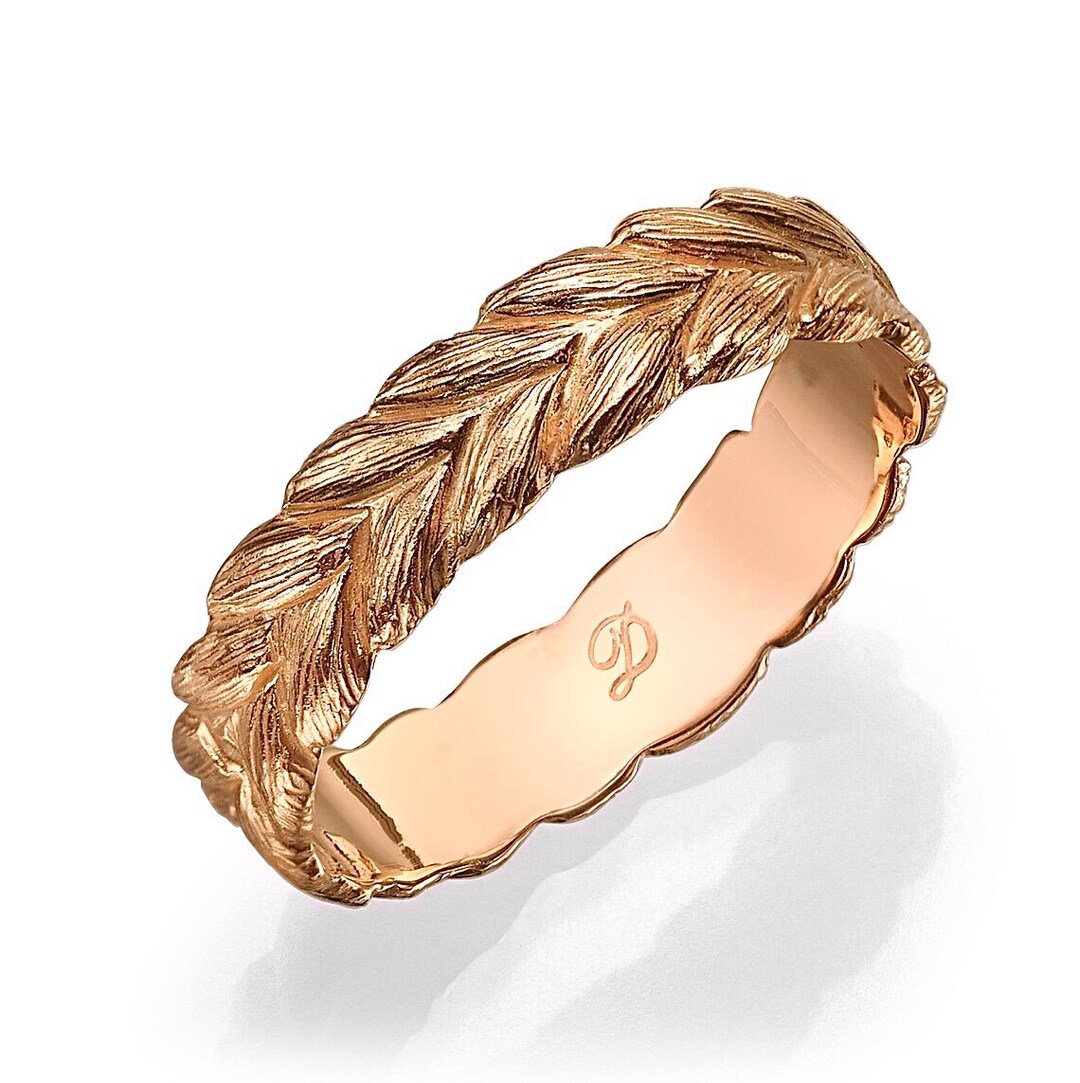 14K Rose Gold Wedding Band for Women, Braided Ring, Yellow Gold Twist ...