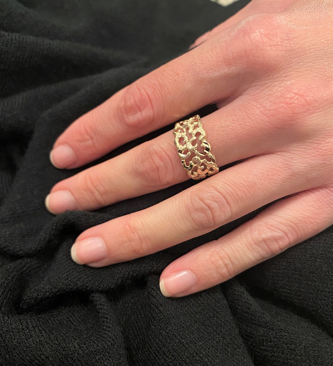 14K Gold Lace Ring, Gold Filigree Ring, Filigree Band Ring, Gold ...
