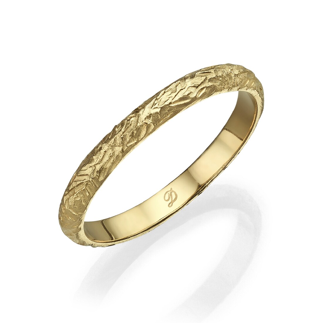 14k Gold Textured Band Ring, Solid Gold Wedding Band, Timeless Dainty ...