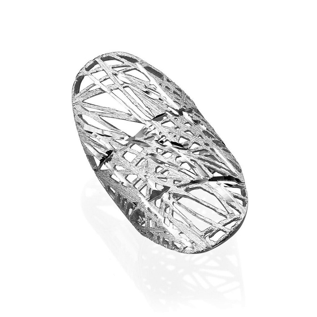 14k Solid White Gold Wire Design Ring Diamond Cut Glamorous Touch ...