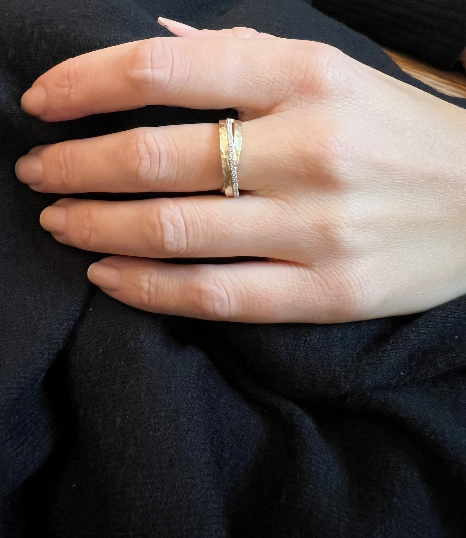 14k Gold Design Ring, Gold Stacking Ring, Unique Diamond Ring, Matte ...