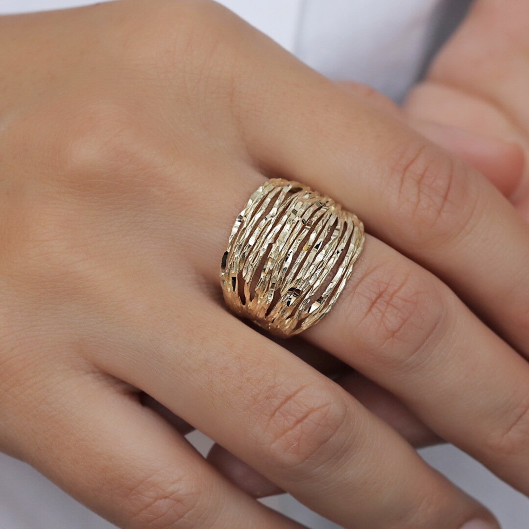 14K Solid Gold Textured Wire Gold Ring, Organic Handmade Jewelry Rings ...