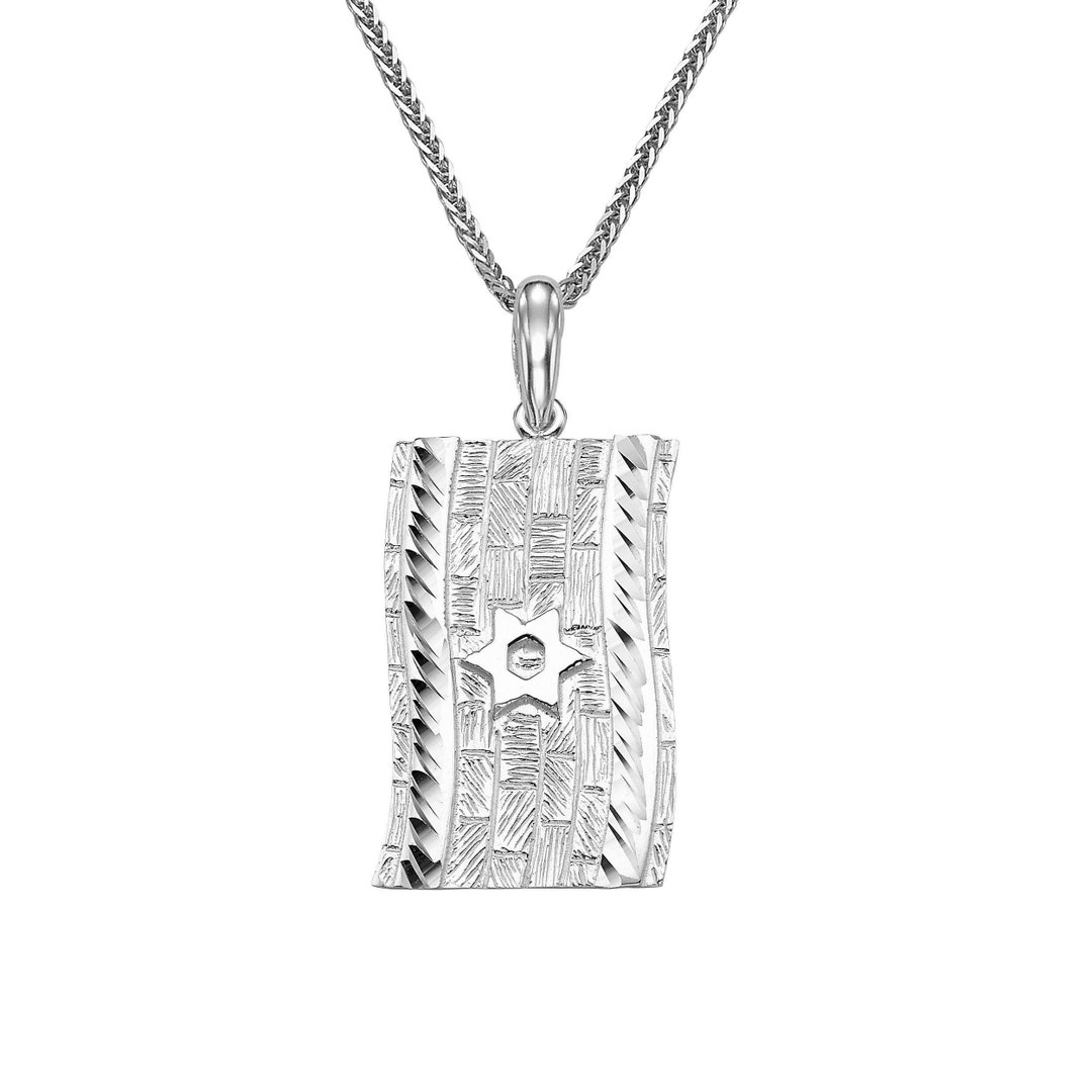 14K Solid White Gold Israel Flag Necklace With Star of David, Jerusalem ...