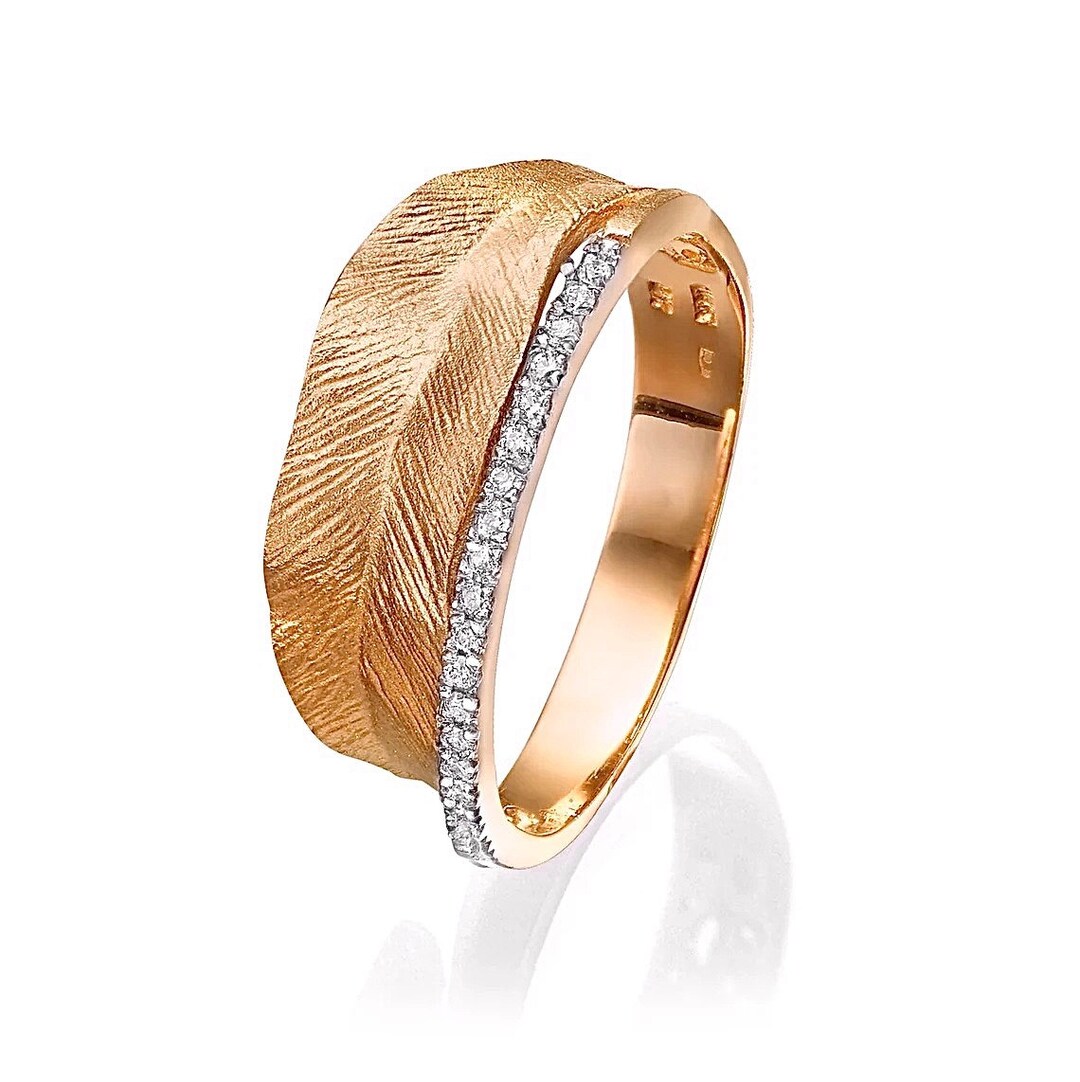 14k Solid Rose Gold Leaf Diamonds Ring, Leaves Ring, Branch Ring ...
