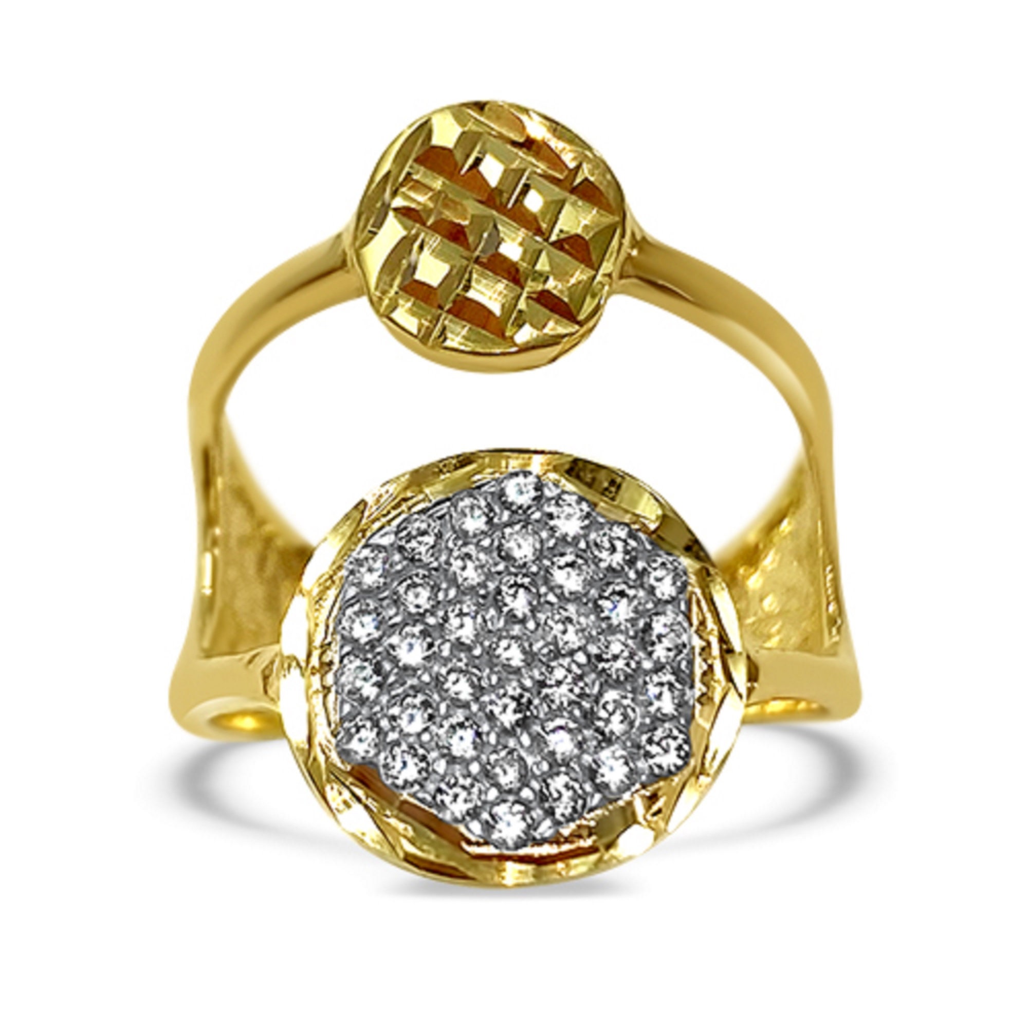 14k Gold Double Diamond Ring Gold Circle Ring Pave Diamond - Etsy