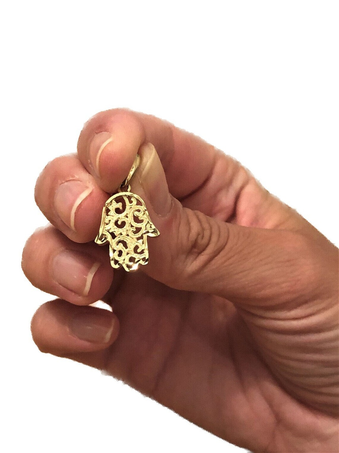 14K Solid Gold Hamsa Pendant, Hamsa Hand Necklace, Hand of Fatima ...