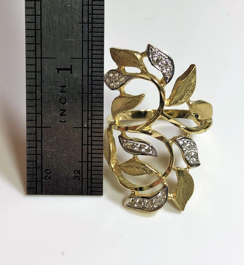 14K Gold Branch Ring Gold Diamonds Ring Leaf Ring Full | Etsy