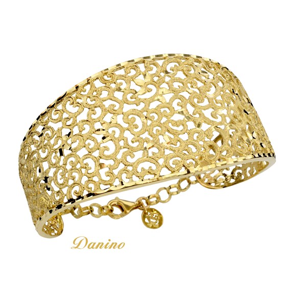 14K Gold Wide Cuff Bracelet Lace Bracelet Gold Bangle - Etsy