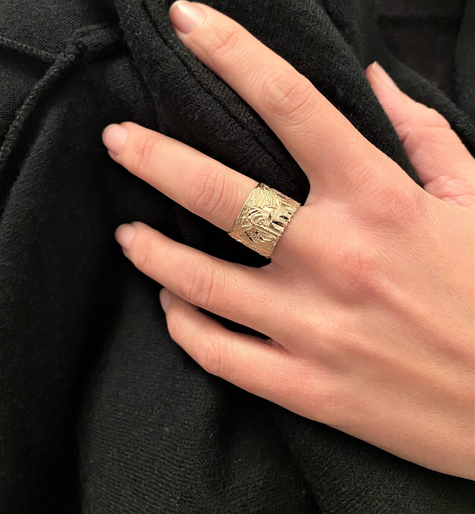 14 Karat Gold Jerusalem Ring Jewish Wedding Ring Wide Band - Etsy