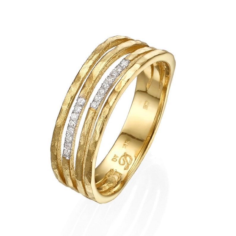 14K Gold Dainty Diamonds Ring, Gold Ring for Women, Wide Gold Ring ...