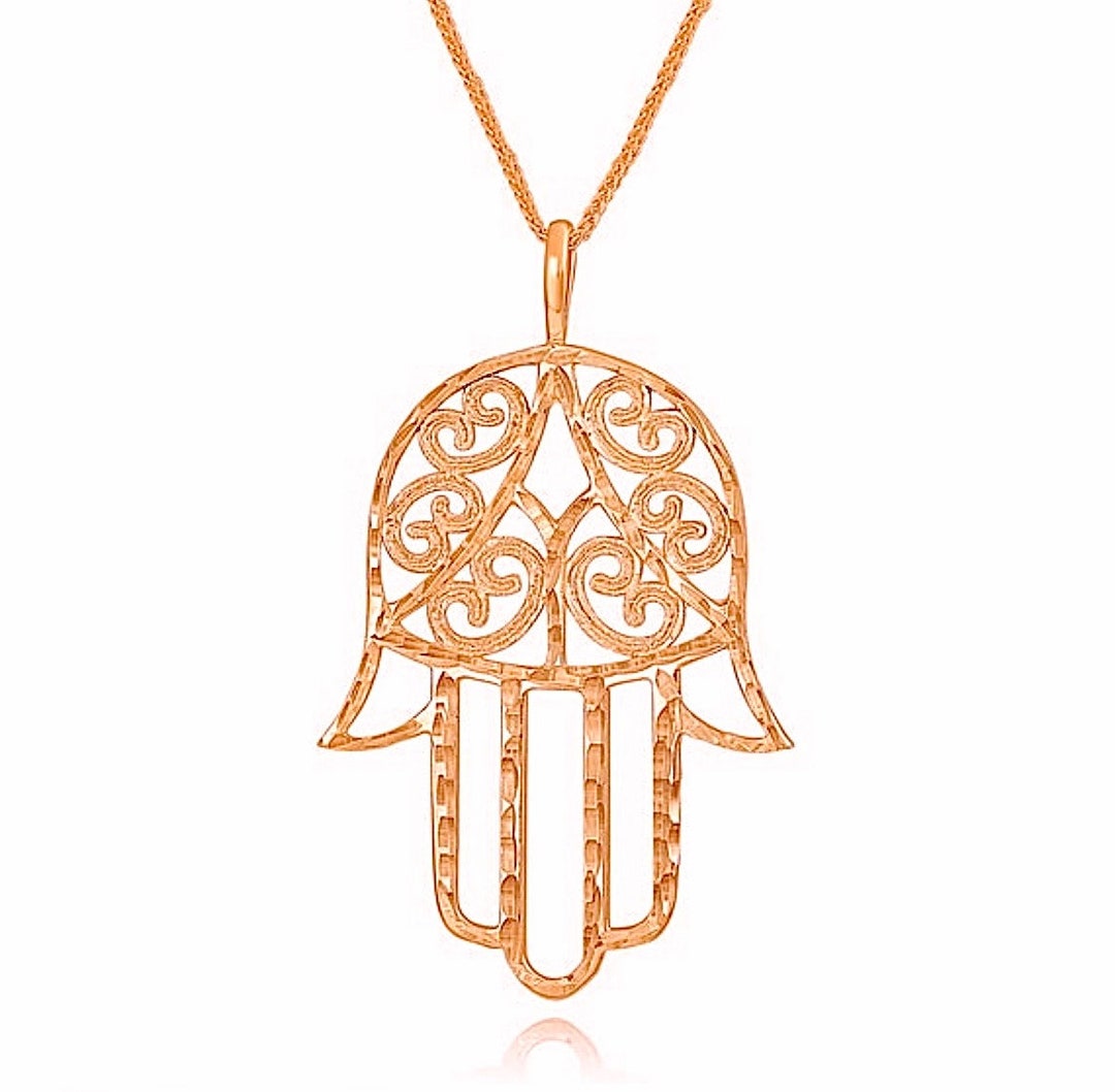 Rose Gold Hamsa Hand Necklace for Women, Vintage Hamsa Pendant, Evil ...