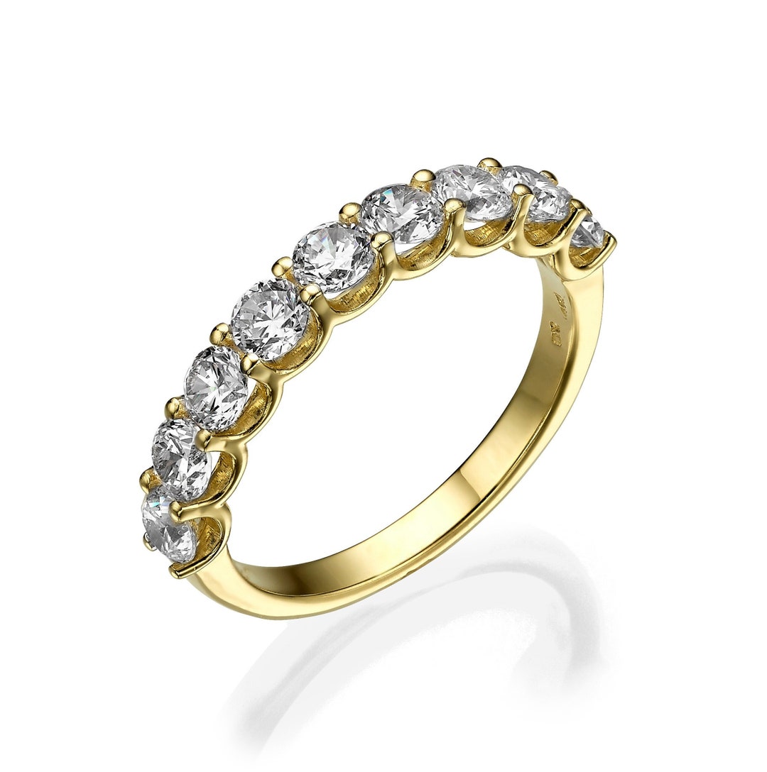 14k Solid Gold U-shaped Wedding Band Ring, 9 Cz Stone 3.5mm Anniversary ...