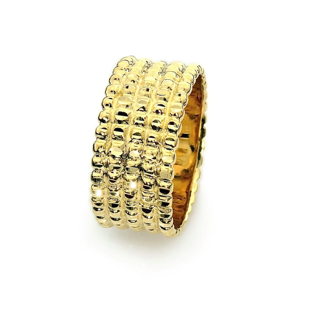 14k Solid Gold 5 Row Beaded Ring, Eternity Ball Ring, Balls Ring ...