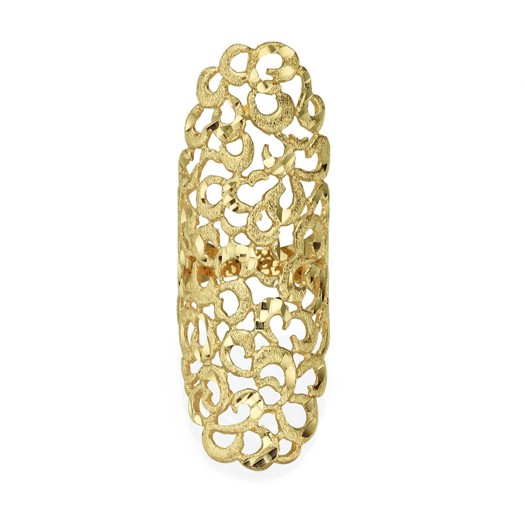 14K Gold Full Finger Ring Filigree Ring Handmade Ring Gold - Etsy