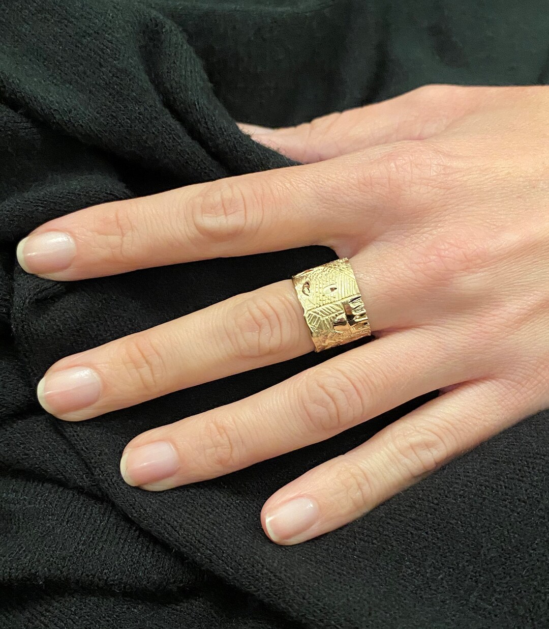 14K Gold Jewish Wedding Ring, Gold Jerusalem Ring, Gold Tube Ring for ...