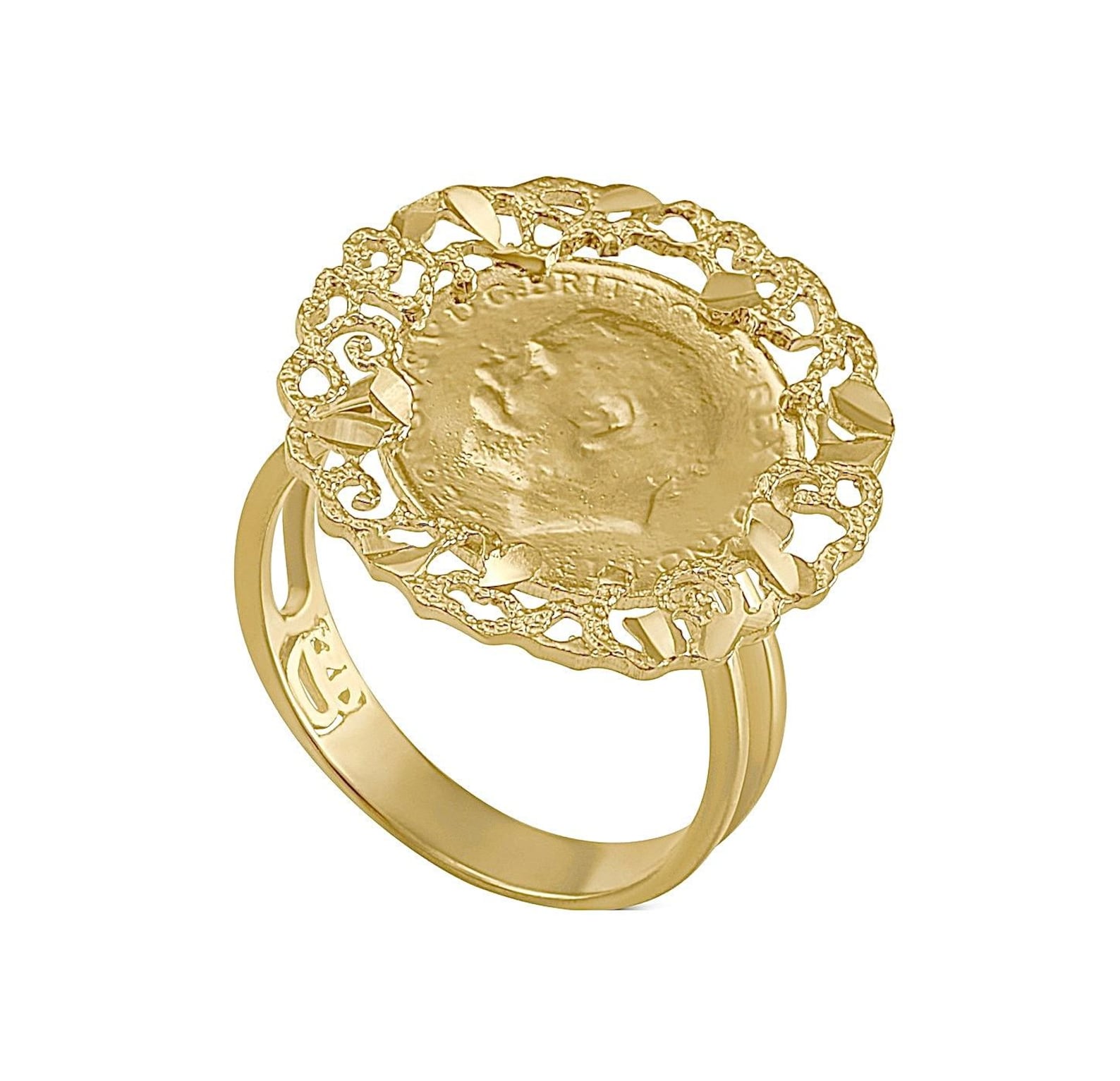 14k Solid Gold Coin Ring, Vintage Lace Frame Ring, Gold Signet Ring ...