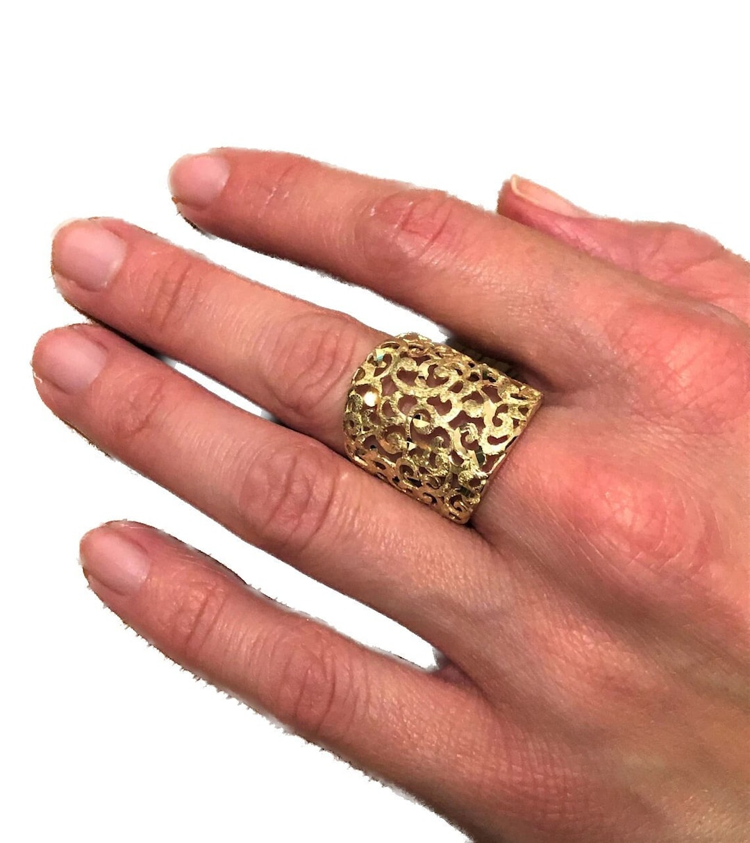 14K Gold Chunky Ring for Women, Gold Long Ring, Bohemian Ring, Wide ...