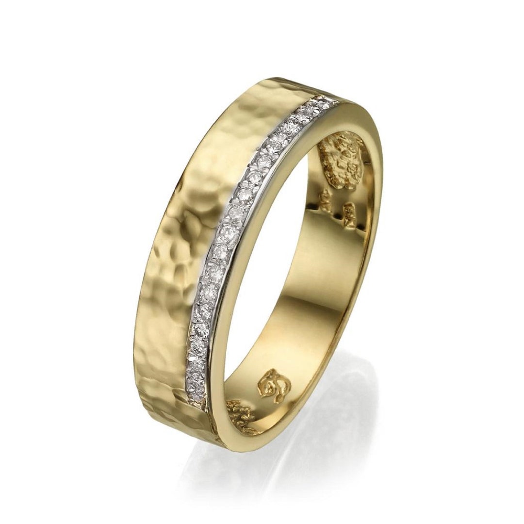 14k Gold Delicate Wedding Ring for Women, Hammered Band Ring, Dainty ...