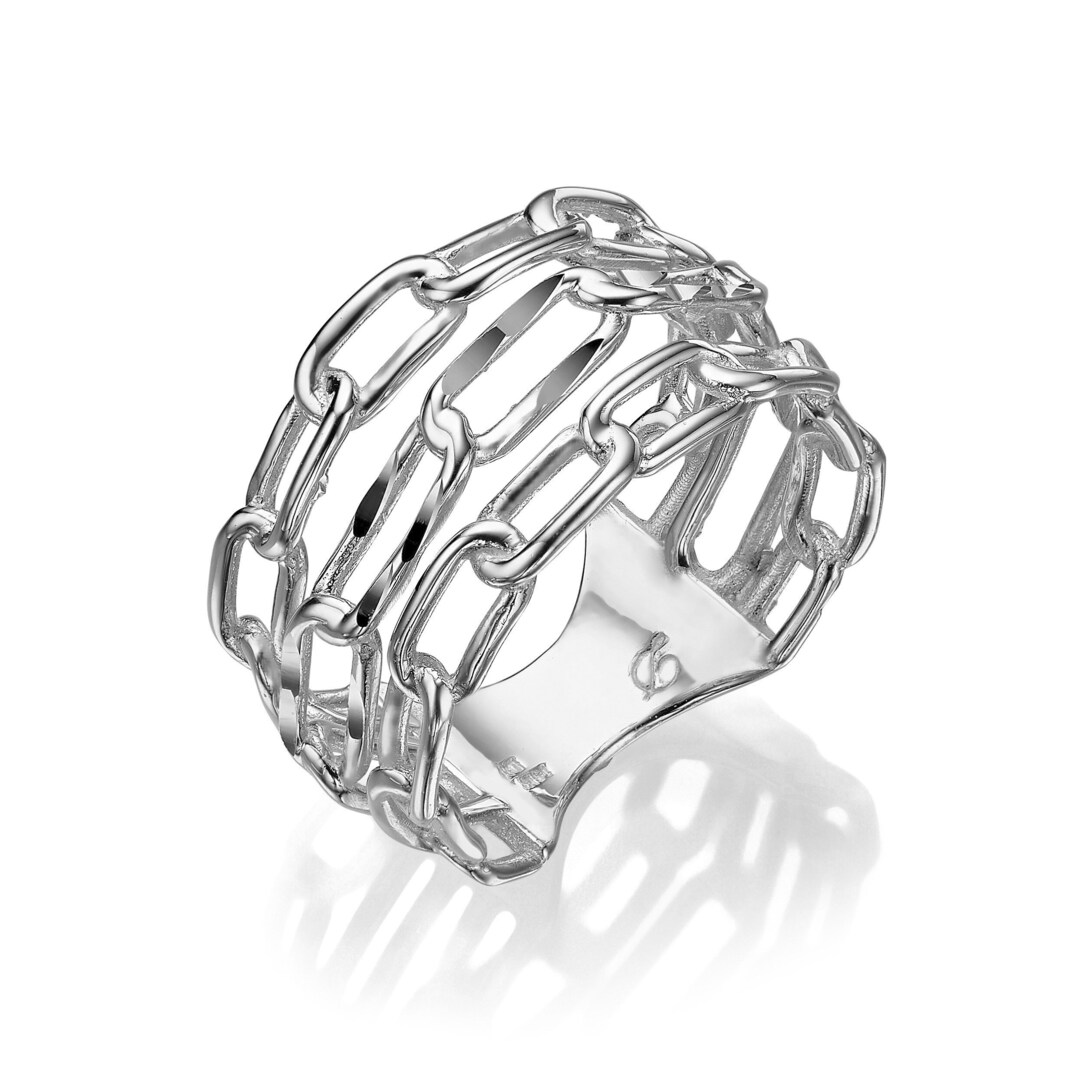 14K Solid White Gold Circles Three Row Loop Ring, Unique Design Wide ...
