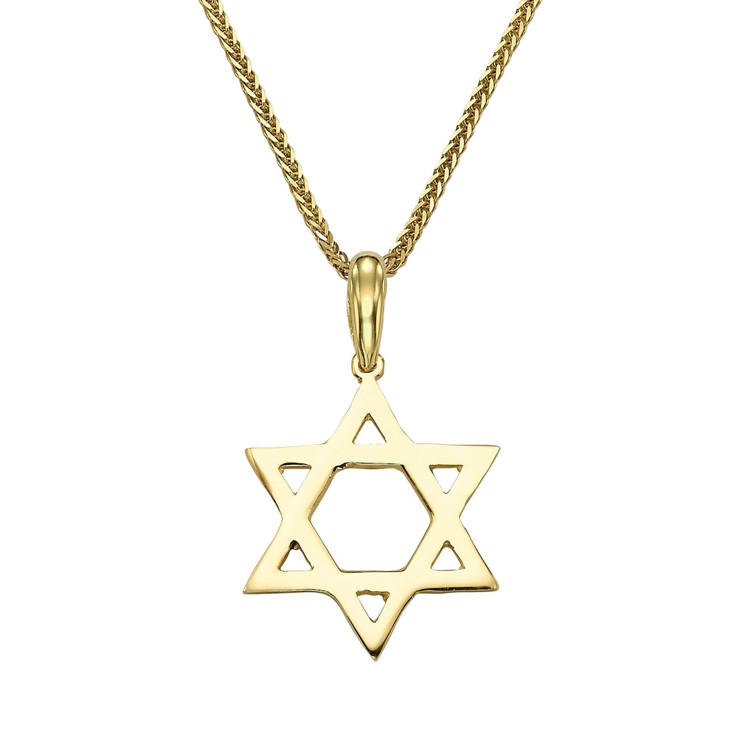 14k Gold Jewish Star Pendant, Star of David Chain, Magen David Pendant ...