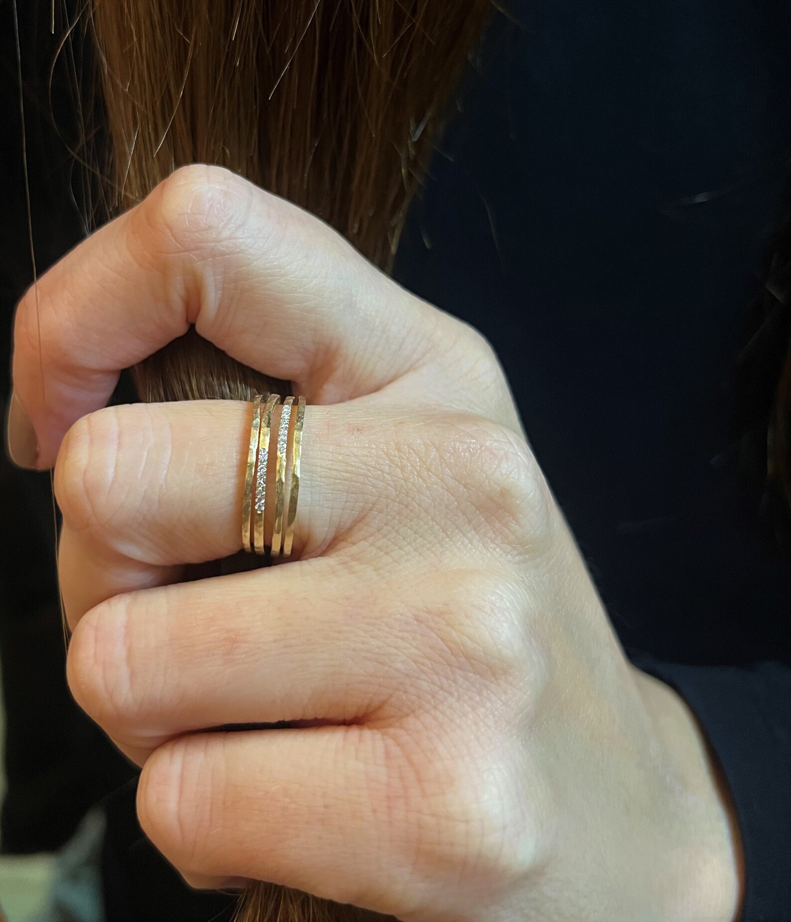 14K Gold Dainty Diamonds Ring, Gold Ring for Women, Wide Gold Ring ...