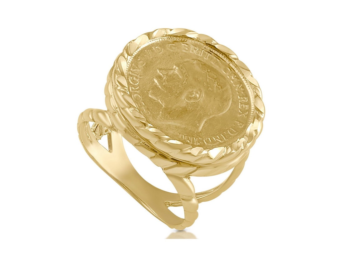14k Solid Gold Signet Ring, Coin Gold Ring, Vintage Ring, Statement ...
