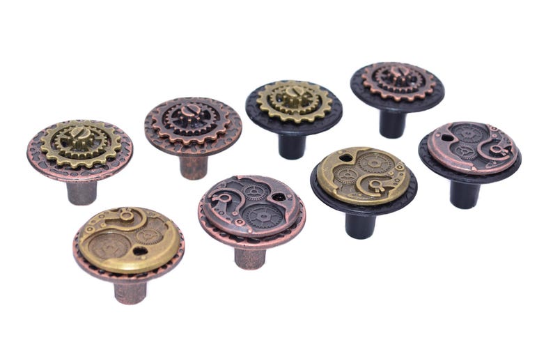 4 (four) Steampunk Gear Cabinet Knobs- Black, Copper, Bronze, and Brass ...