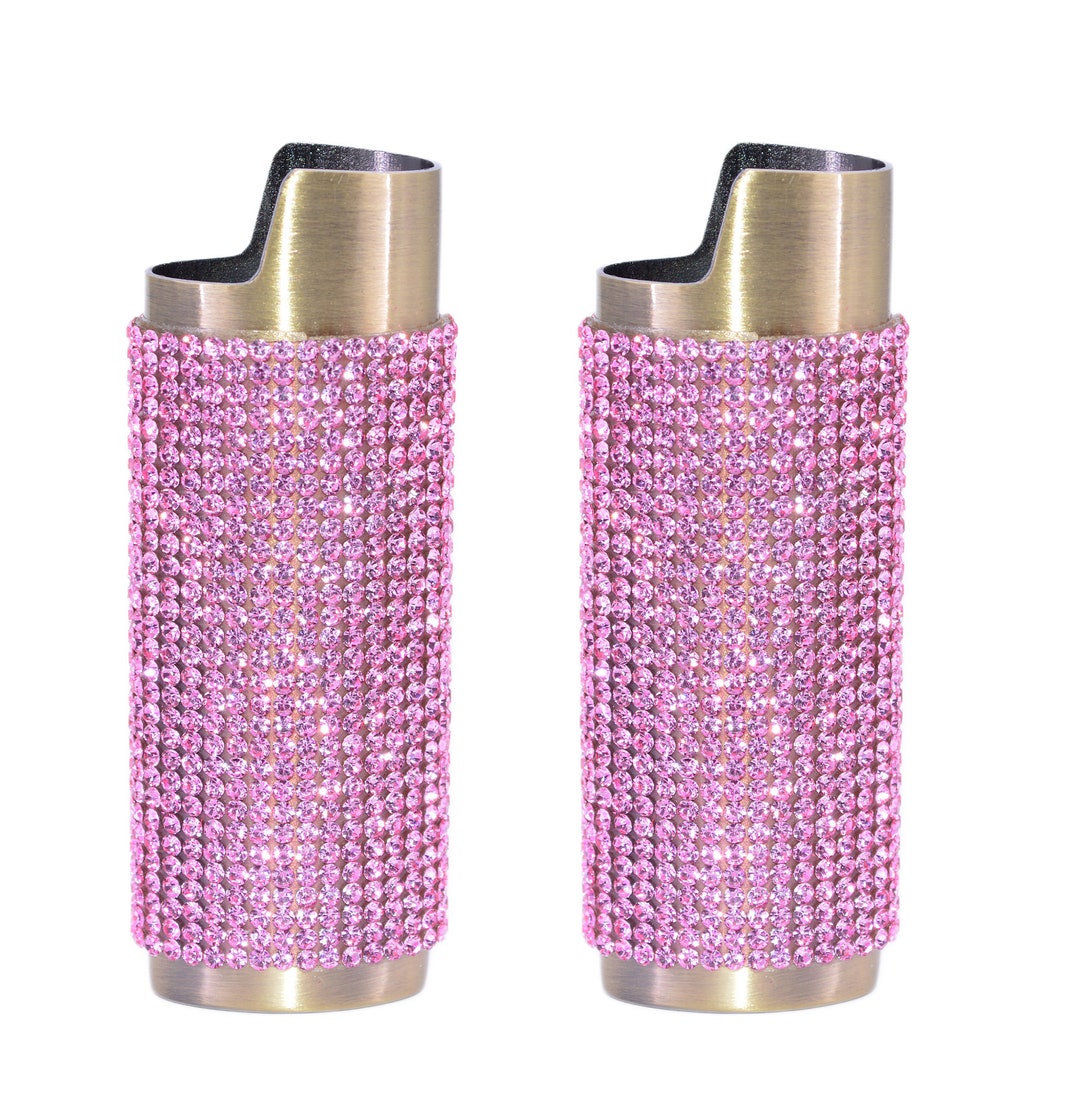 2 two Gold Bedazzled Bling Lighter Case Cover Sleeves With Pink ...
