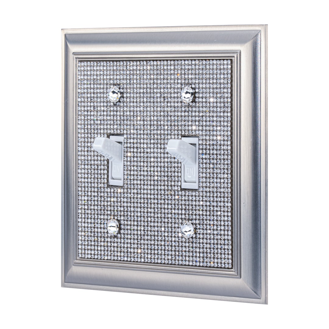 Classy Bling Rhinestone Wall Plate Cover - Satin Nickel Finish (2 Gang ...