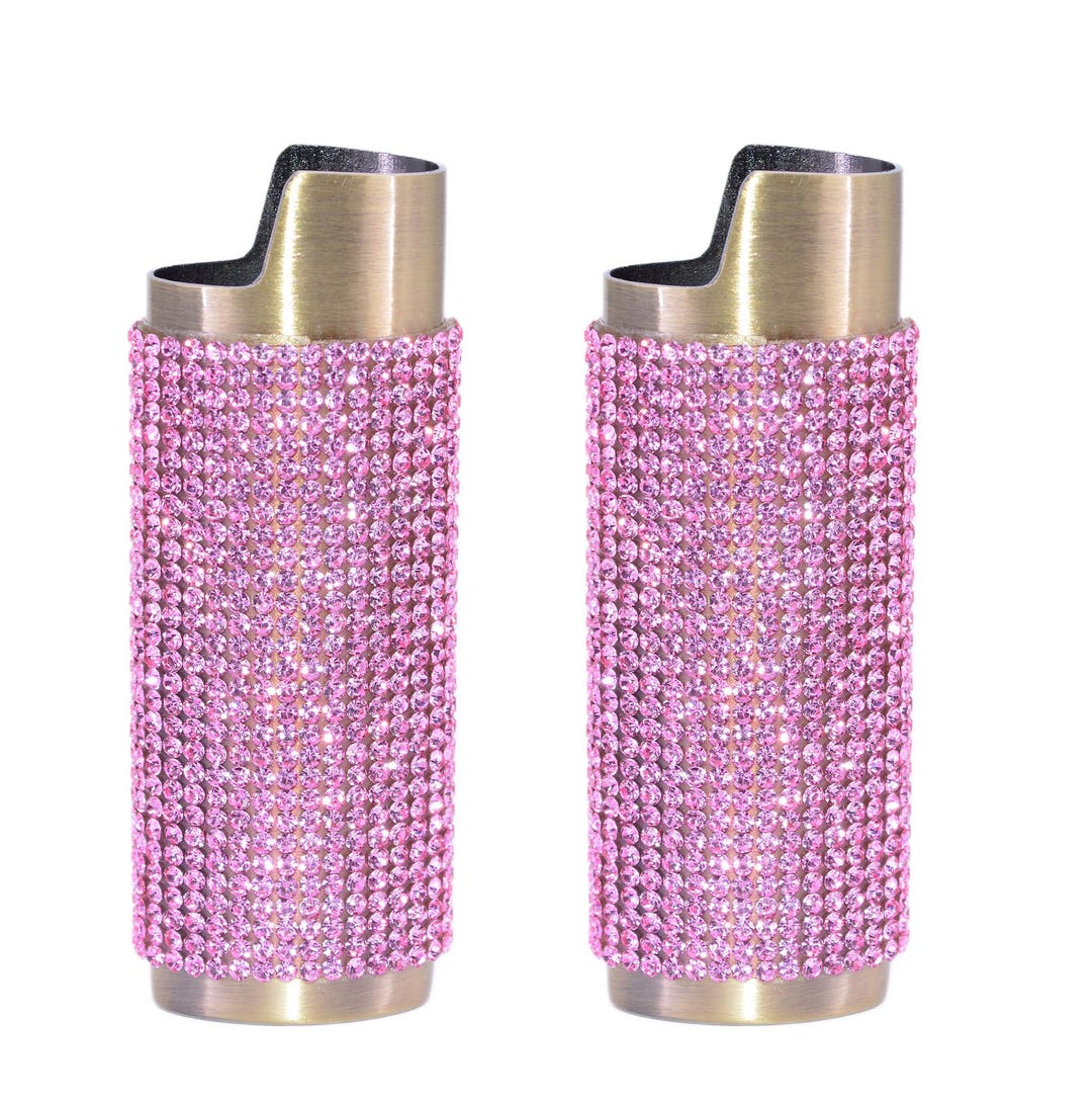 2 (two) Gold Bedazzled Bling Lighter Case Cover Sleeves With Pink ...