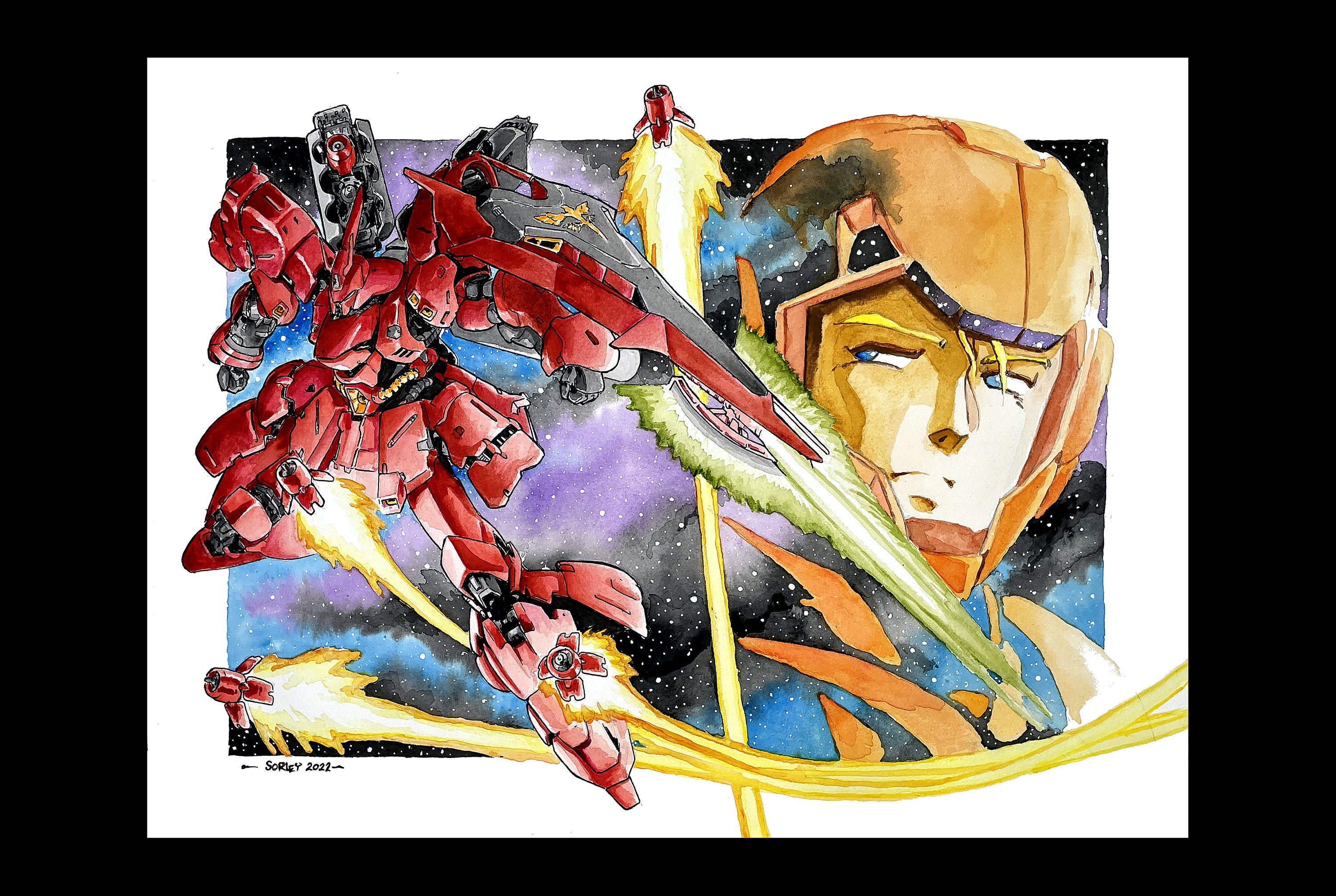 Char and Sazabi (watercolor) 12" X 18" Art Print - Etsy