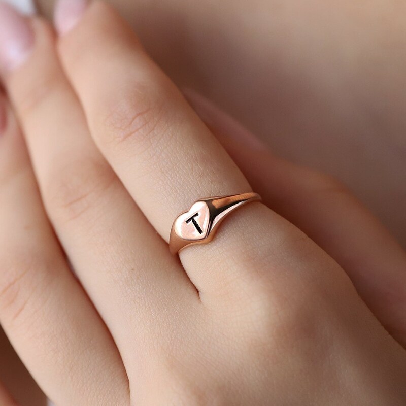 Initial Heart Ring - Etsy