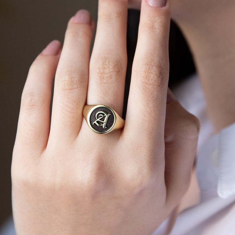 Solid Gold Signet M - Etsy