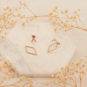 14K Rose Gold Rhombus Ear Jacket Earrings: Geometric Sterling Silver ...
