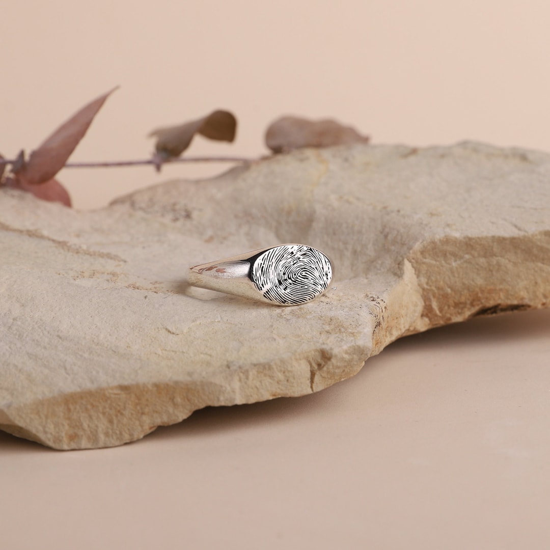 Custom Fingerprint Engraved Sterling Silver Signet Ring: Memorial ...